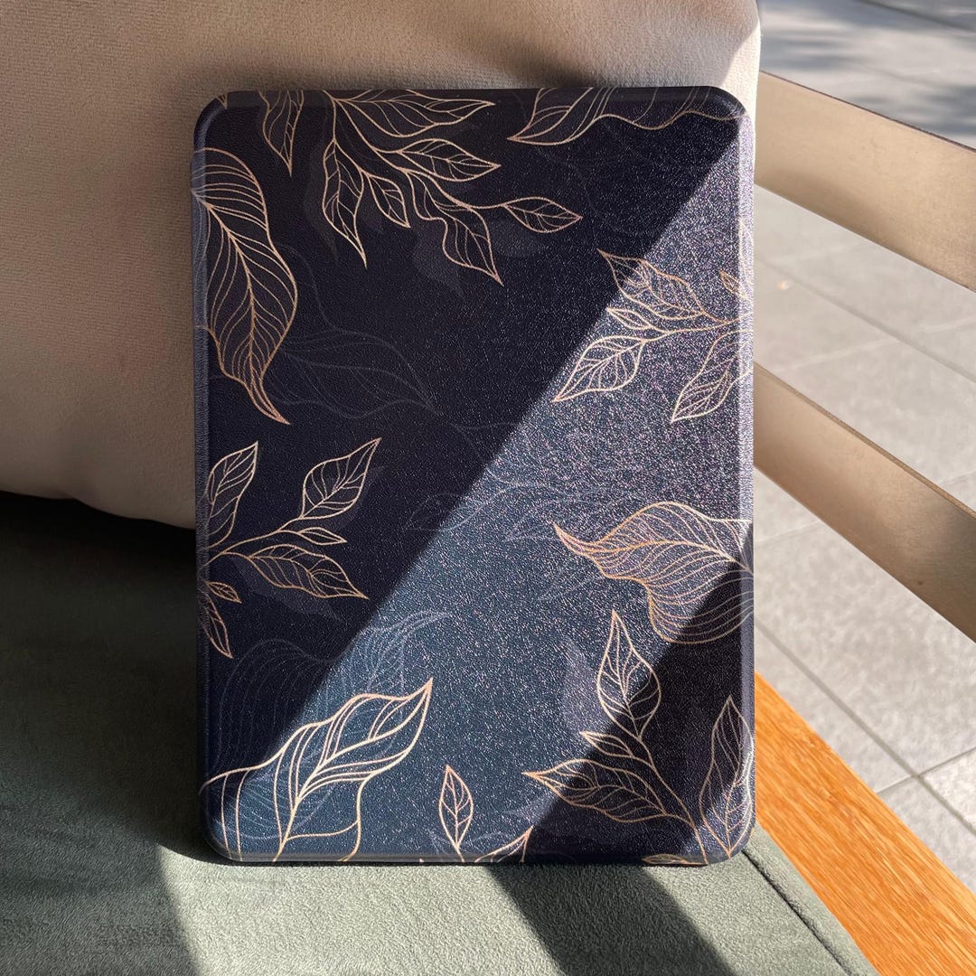 Elegant Navy Blue E-reader Case With Gold Foil Leaf Premium Protective ...