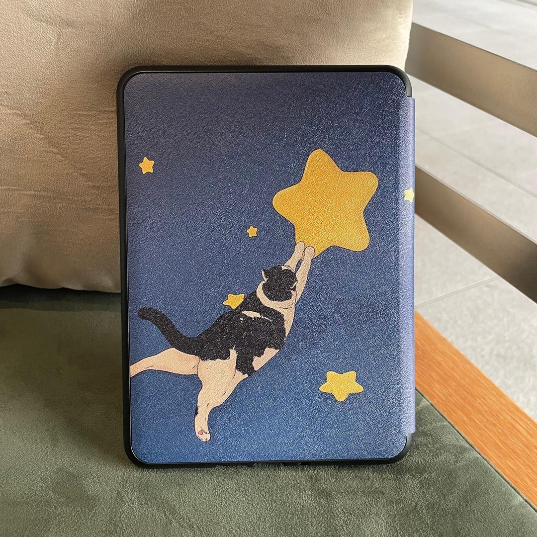 Cute Cat Reaching for Star Kindle Case | Adorable Cartoon Design ...