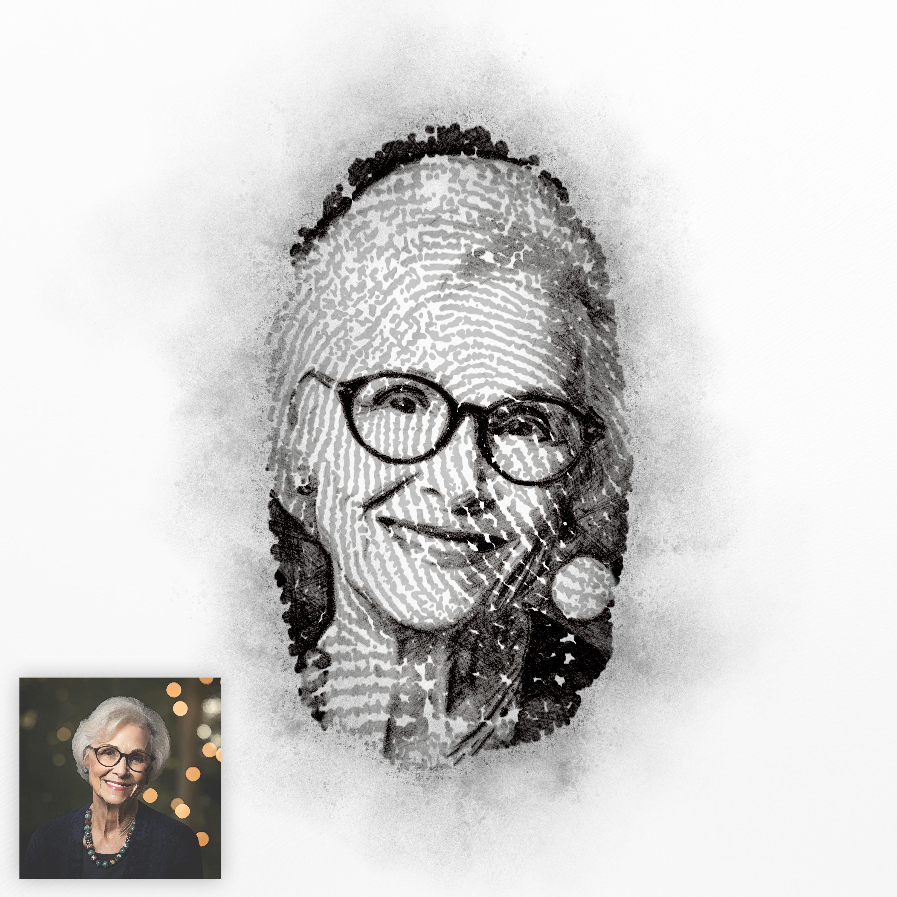 Custom Sketch Photo Fingerprint Portrait, Memorial Gift Picture, Loved ...