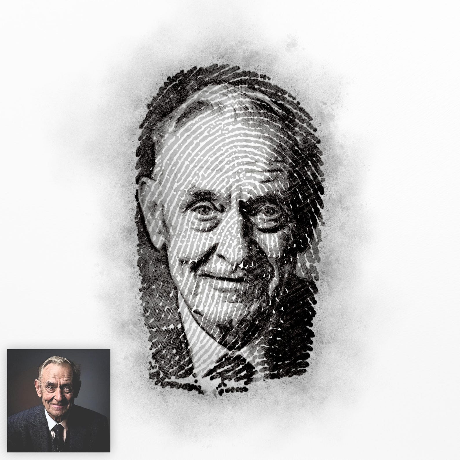 Custom Sketch Photo Fingerprint Portrait, Memorial Gift Picture, Loved ...