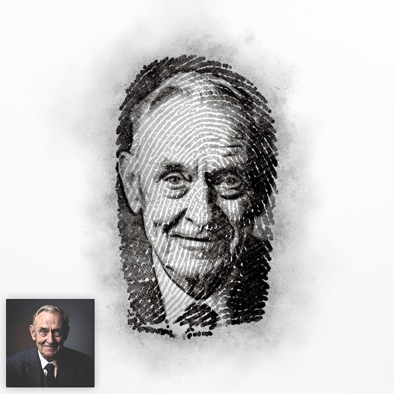 Custom Sketch Photo Fingerprint Portrait, Memorial Gift Picture, Loved ...