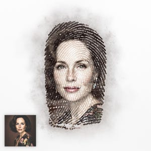 Custom Fingerprint Portrait Sketch From Photo, Loved One Portrait Color ...