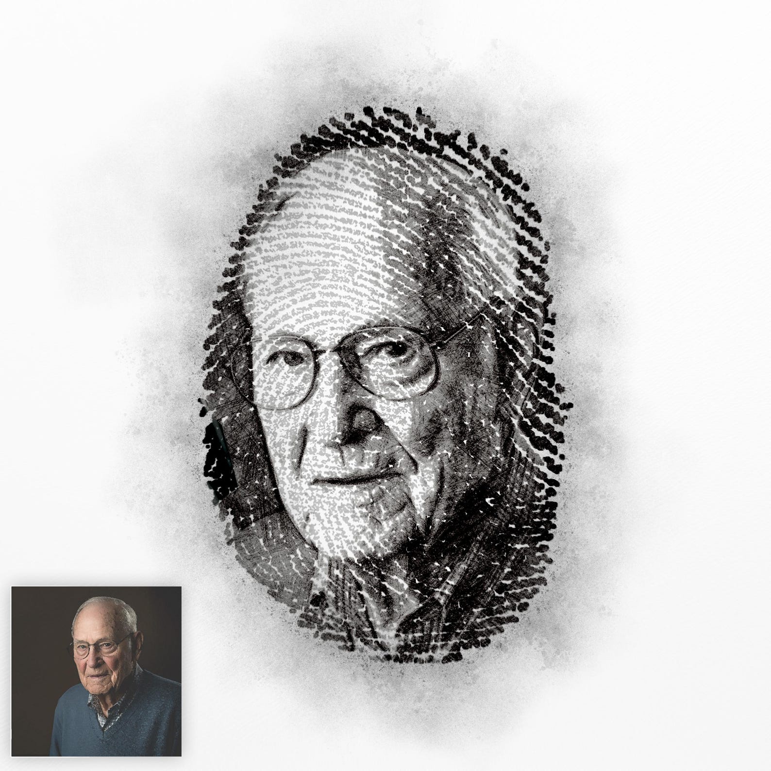 Custom Sketch Photo Fingerprint Portrait, Memorial Gift Picture, Loved ...