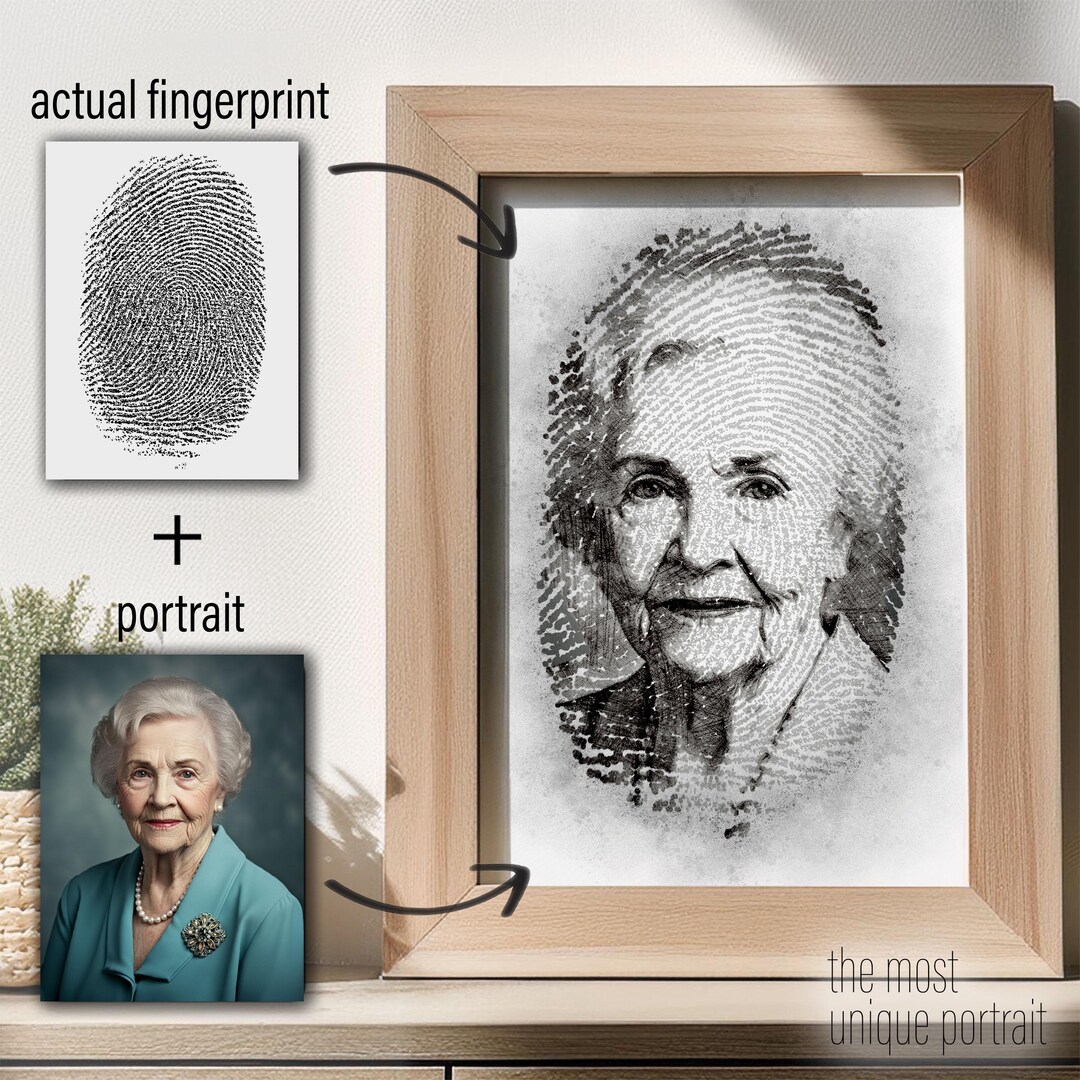 Fingerprint Portrait Custom Sketch From Photo, Loved One Memorial Gift ...