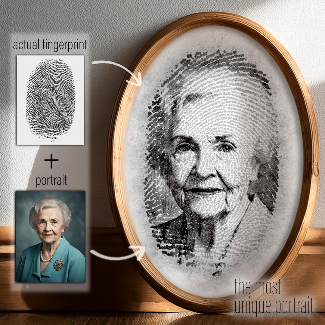 Custom Fingerprint Portrait Sketch Photo, Loved One Portrait, Memorial ...
