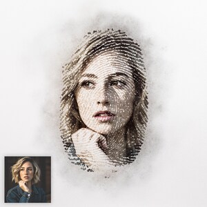 Custom Fingerprint Portrait Sketch From Photo, Loved One Portrait Color ...