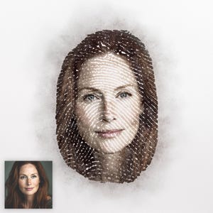 Custom Fingerprint Portrait Sketch From Photo, Loved One Portrait Color ...