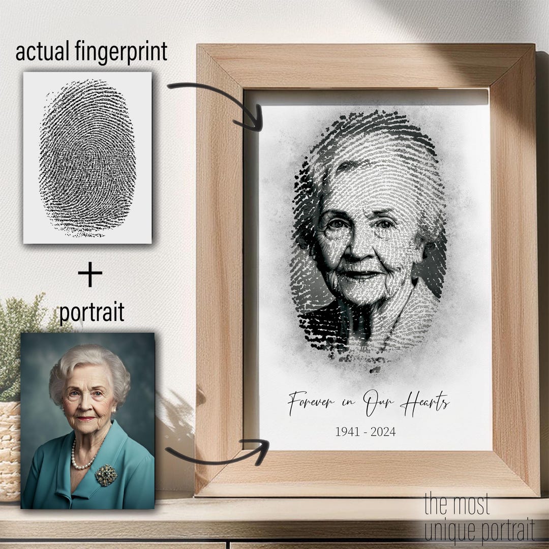 Fingerprint Portrait, Memorial Gift, Loss of Loved One Portrait ...