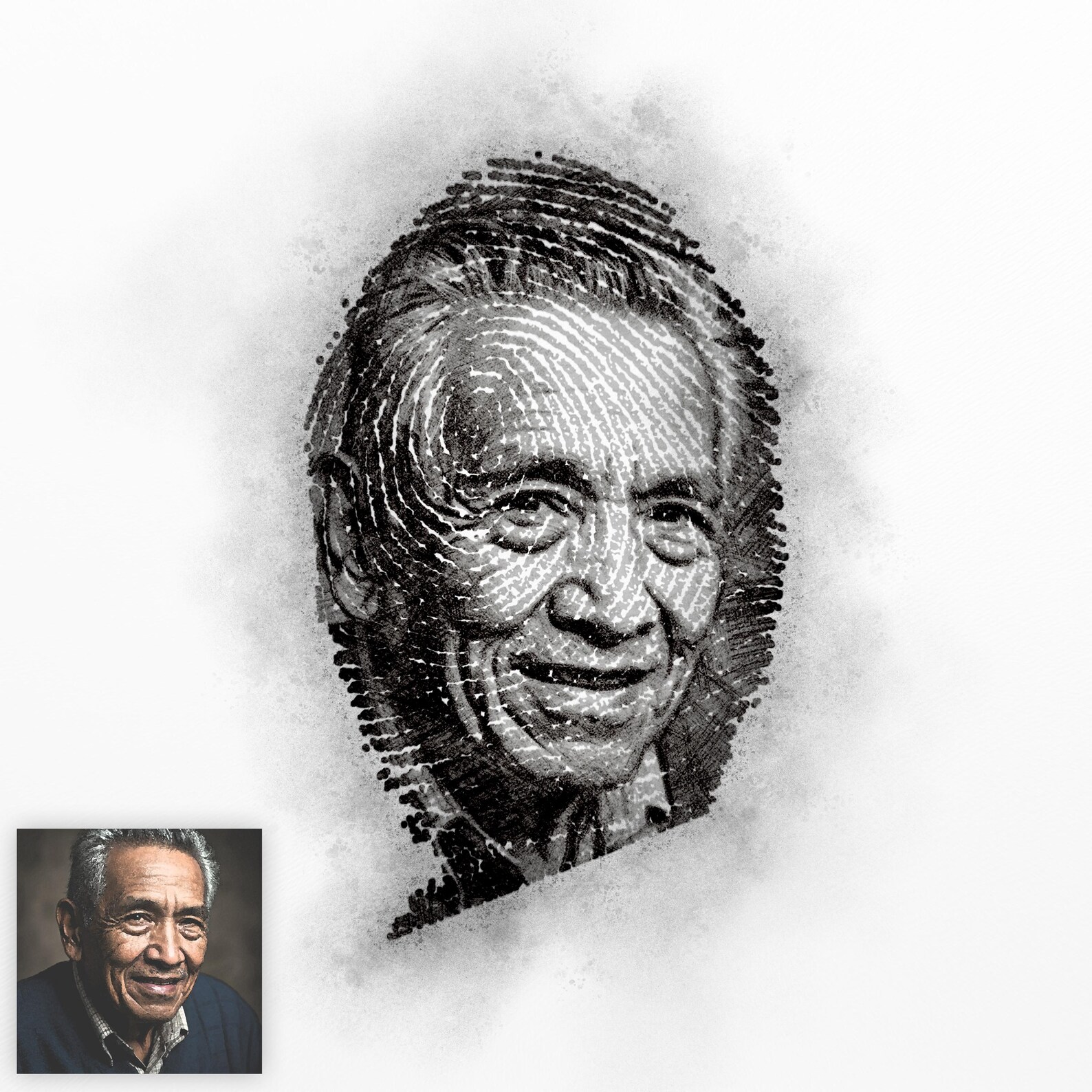 Custom Sketch Photo Fingerprint Portrait, Memorial Gift Picture, Loved ...