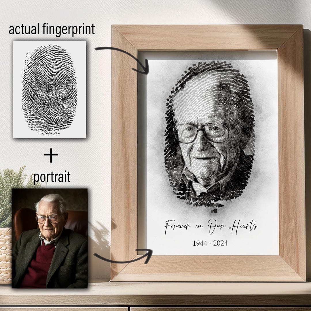 Fingerprint Portrait, Memorial Gift, Loss of Loved One Portrait ...