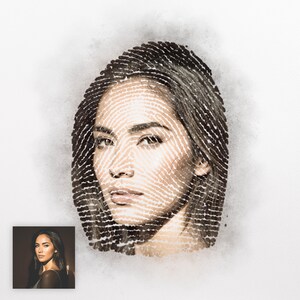 Custom Fingerprint Portrait Sketch From Photo, Loved One Portrait Color ...
