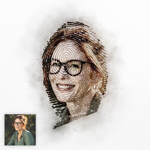 Custom Fingerprint Portrait Sketch From Photo, Loved One Portrait Color ...