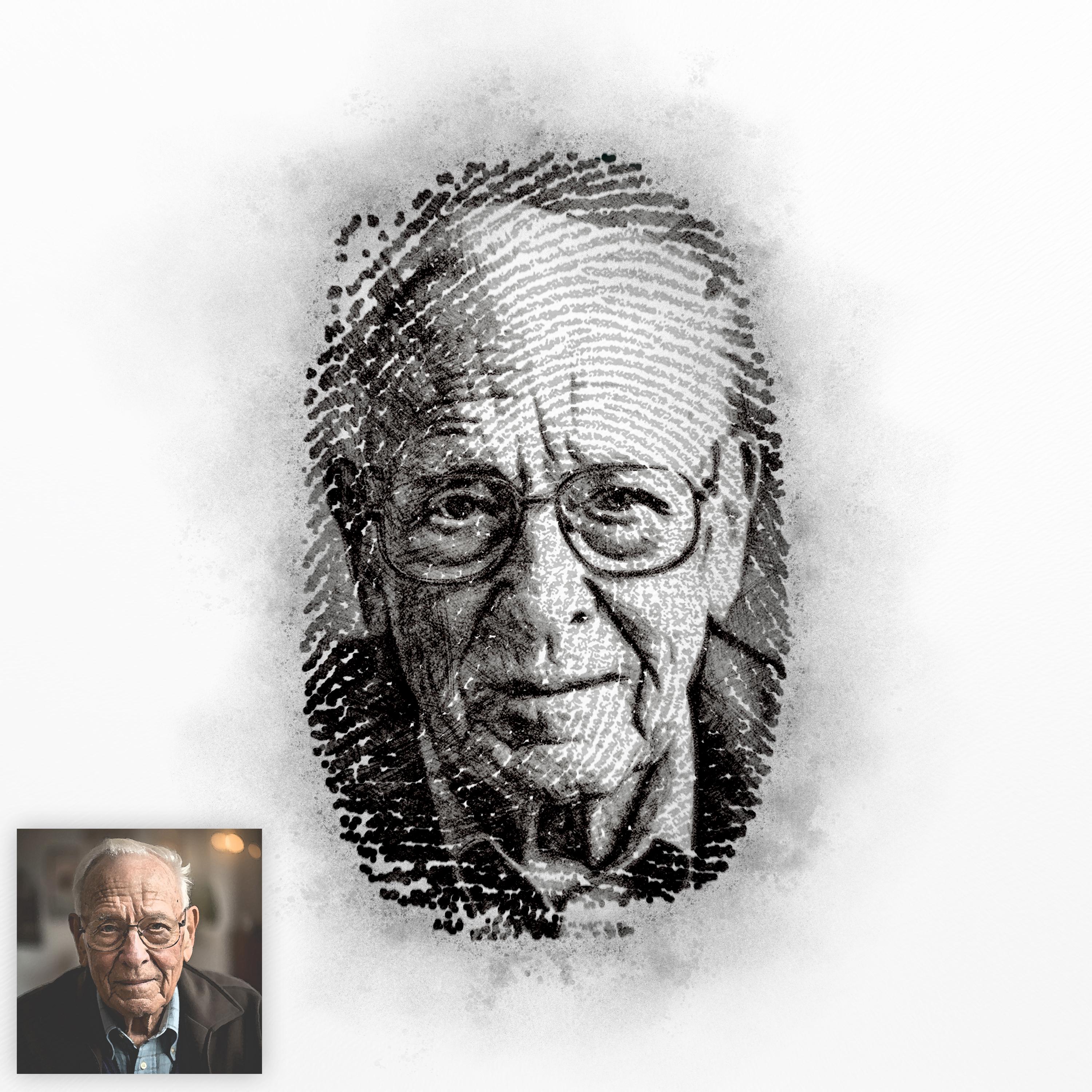 Custom Sketch Photo Fingerprint Portrait, Memorial Gift Picture, Loved ...