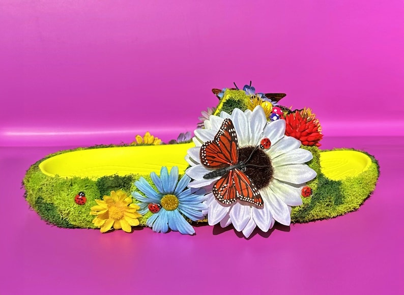 Custom Garden-inspired Footwear (moss Croc Slides) - Etsy