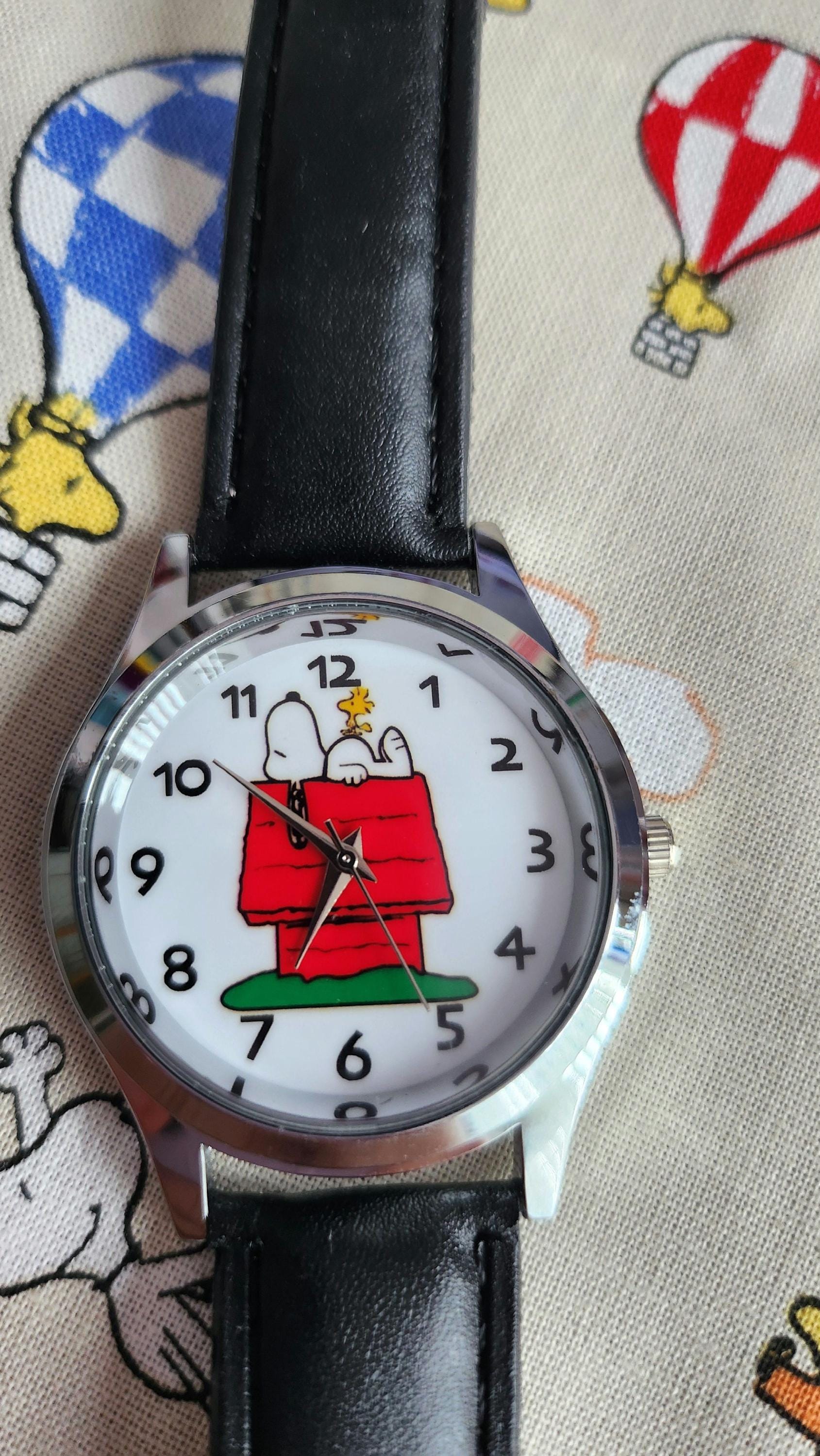 Vintage Snoopy Watch - Black Strap, White Face, Snoopy on Kennel ...