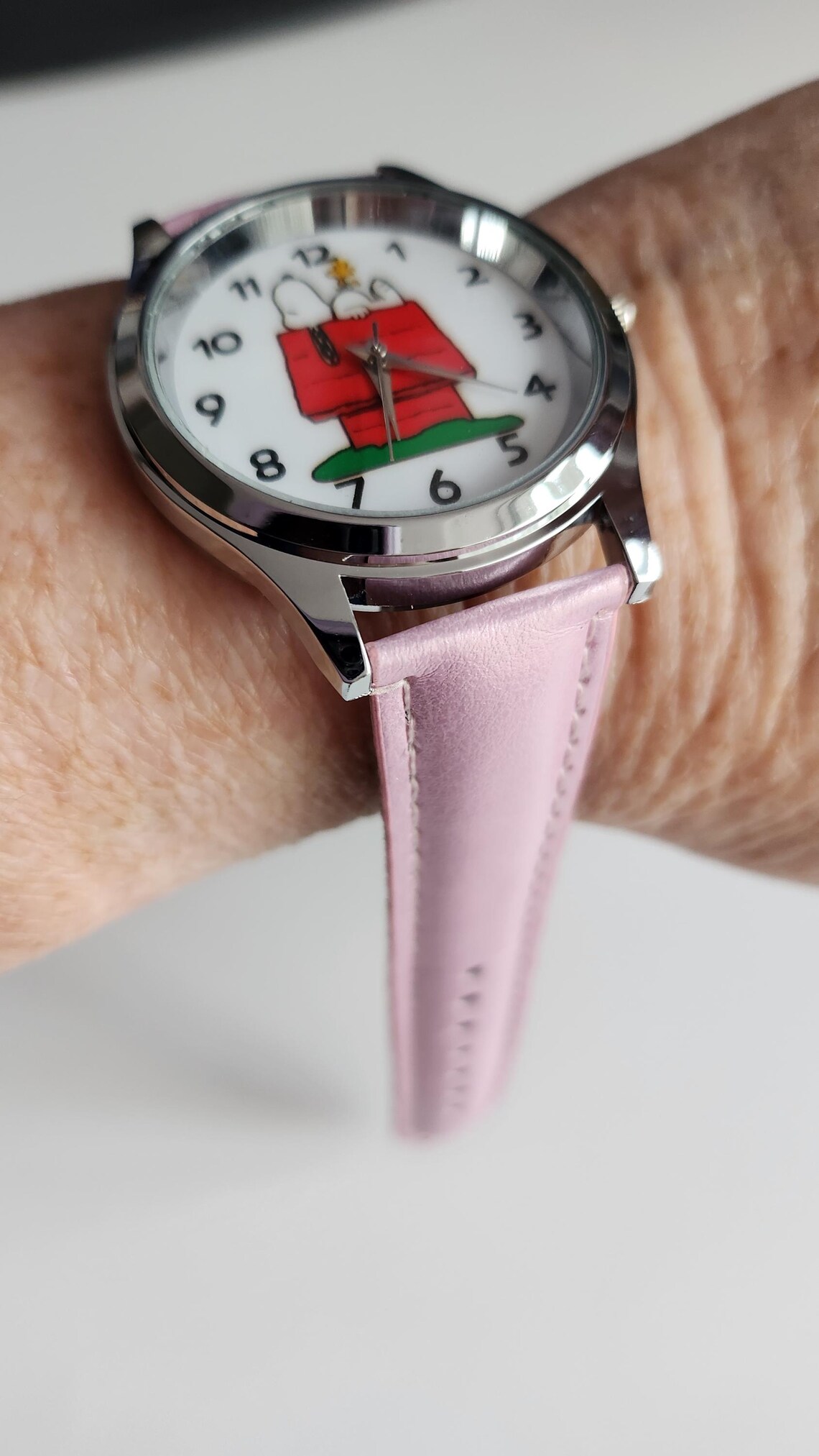 Vintage Snoopy Watch - Pearl Pink White Face, Snoopy on Kennel ...