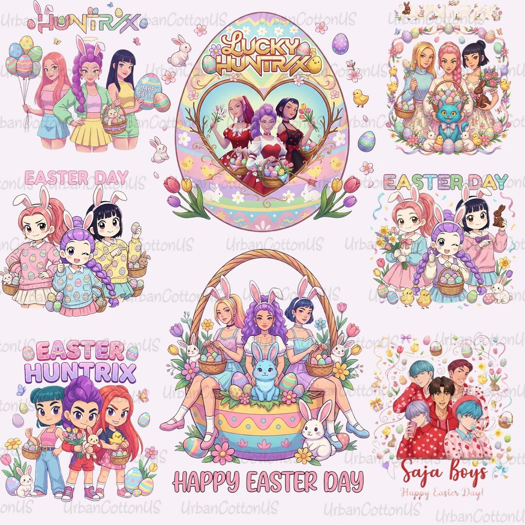35+ Kpop Huntrix Easter Day PNG Bundle, Huntrix Anime Girl Group PNG ...
