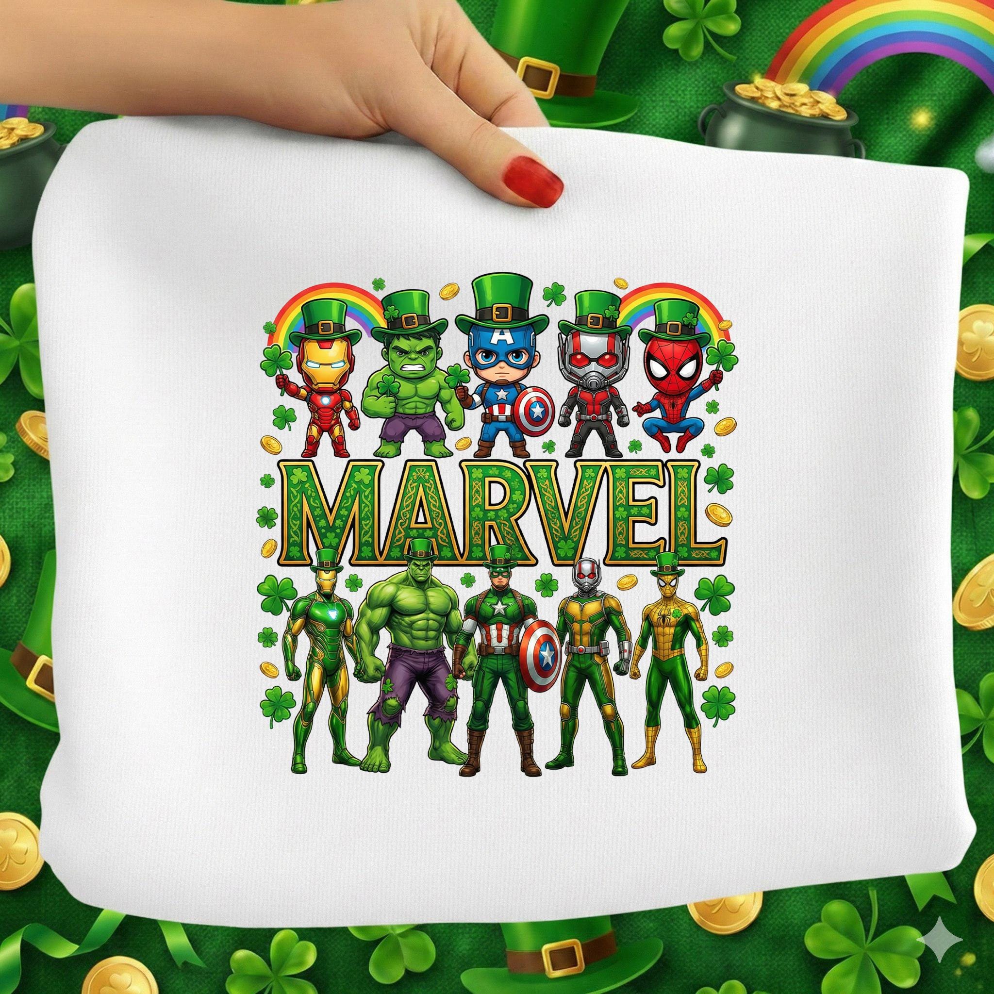 St Patricks Day Superheroes PNG, Funny Avengers Irish Group Tee ...