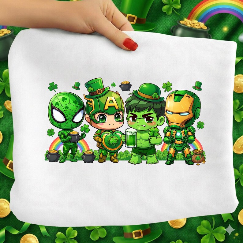 St Patricks Day Superheroes PNG, Funny Avengers Irish Group Tee ...