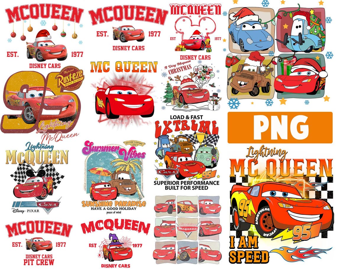 Lightning MC Queen PNG Bundle, Disney Cars Png, MC Queen Christmas Png ...