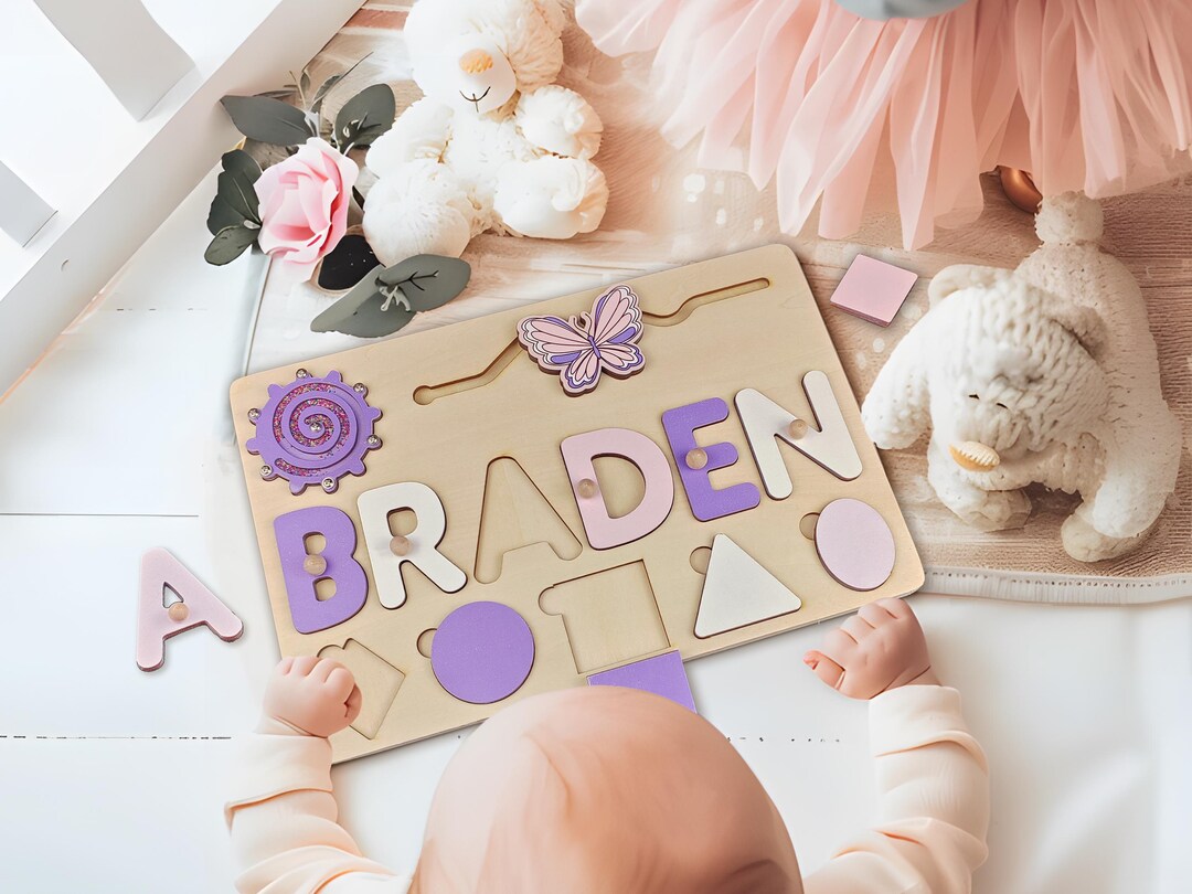 Baby Name Puzzle Wooden Busy Board for Girl Montessori Toys Child Name ...