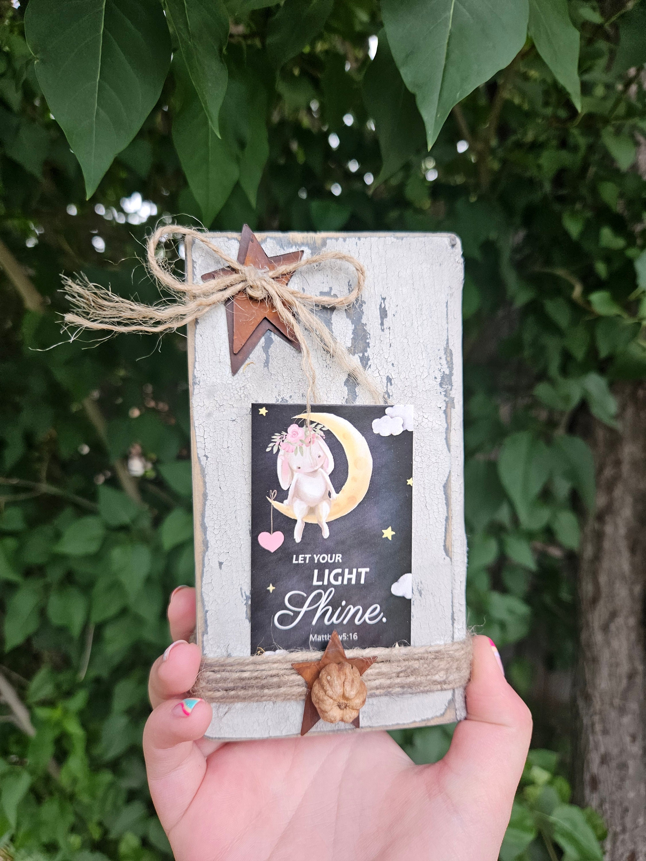 Large Hand Painted Wood Block With Rustic Star and Bible Verse - Etsy