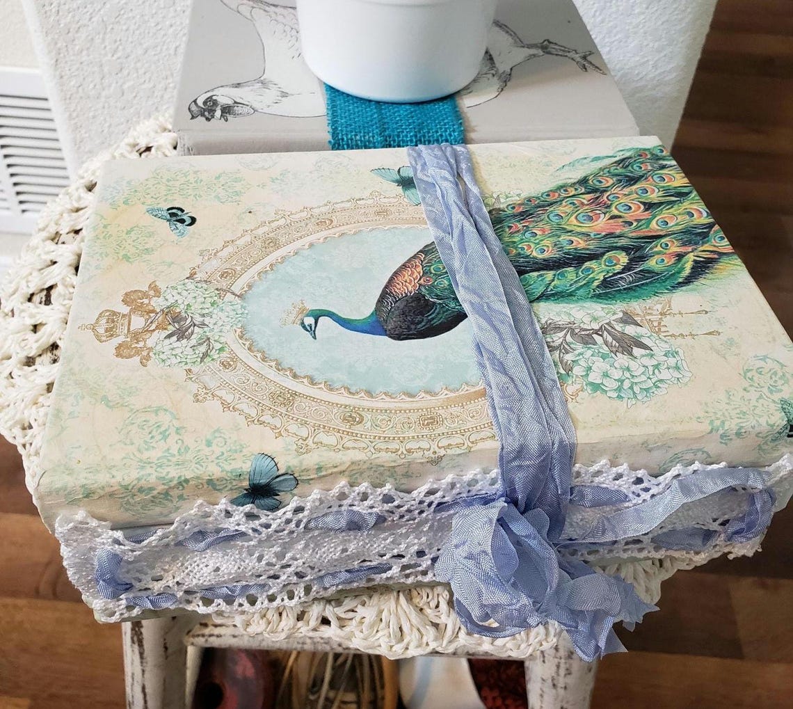Handcrafted Shabby Chic Book Stack: Peacock Decor - Etsy