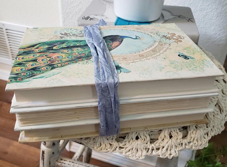 Handcrafted Shabby Chic Book Stack: Peacock Decor - Etsy