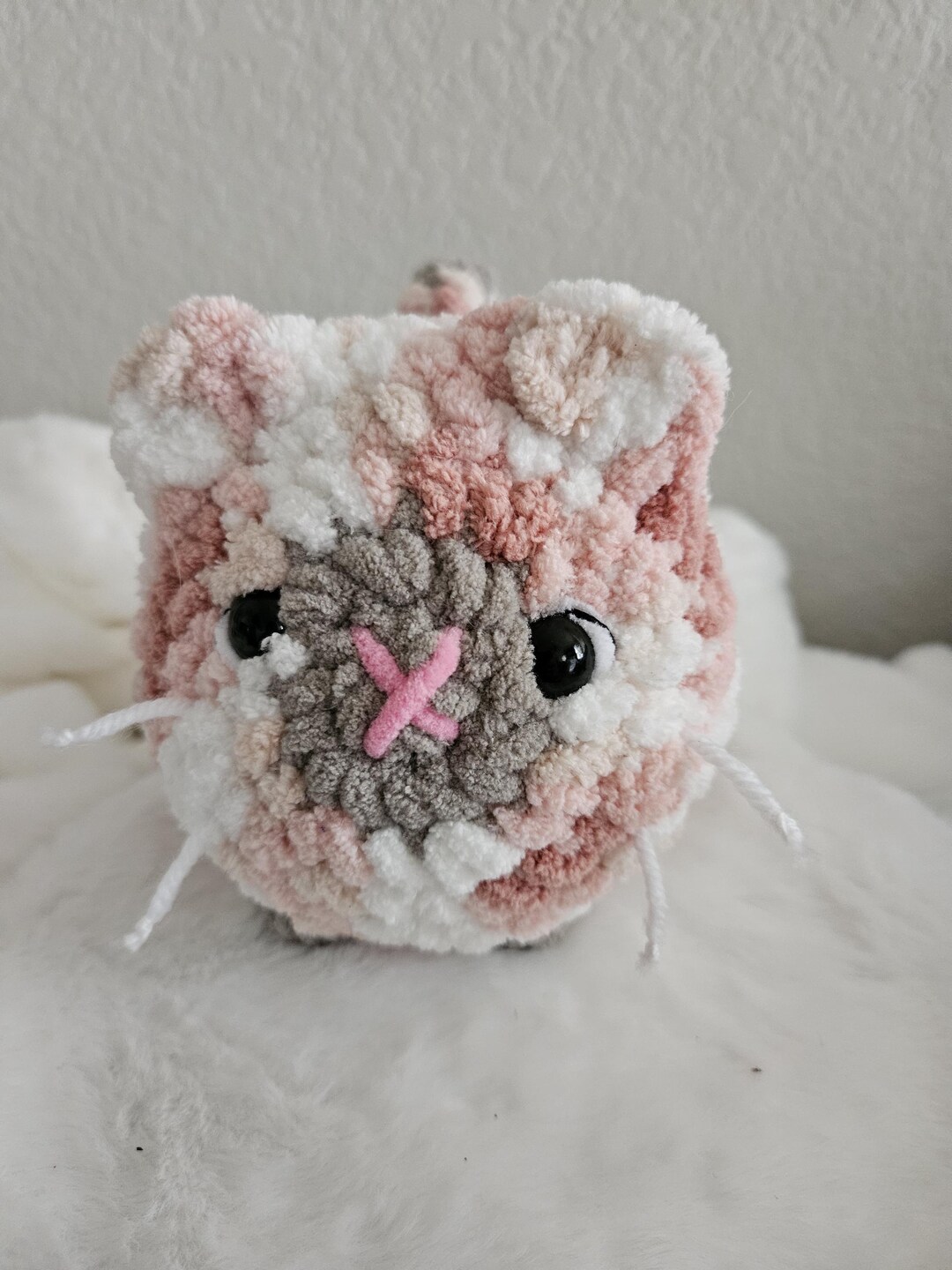 Handmade Crochet Loaf Cat Plushie: Pink & White Stuffed Animal - Etsy