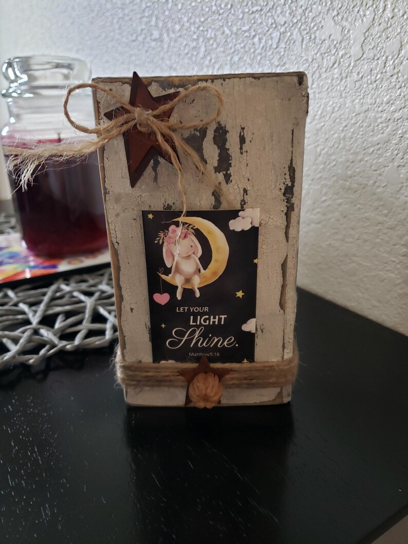 Large Hand Painted Wood Block With Rustic Star and Bible Verse - Etsy