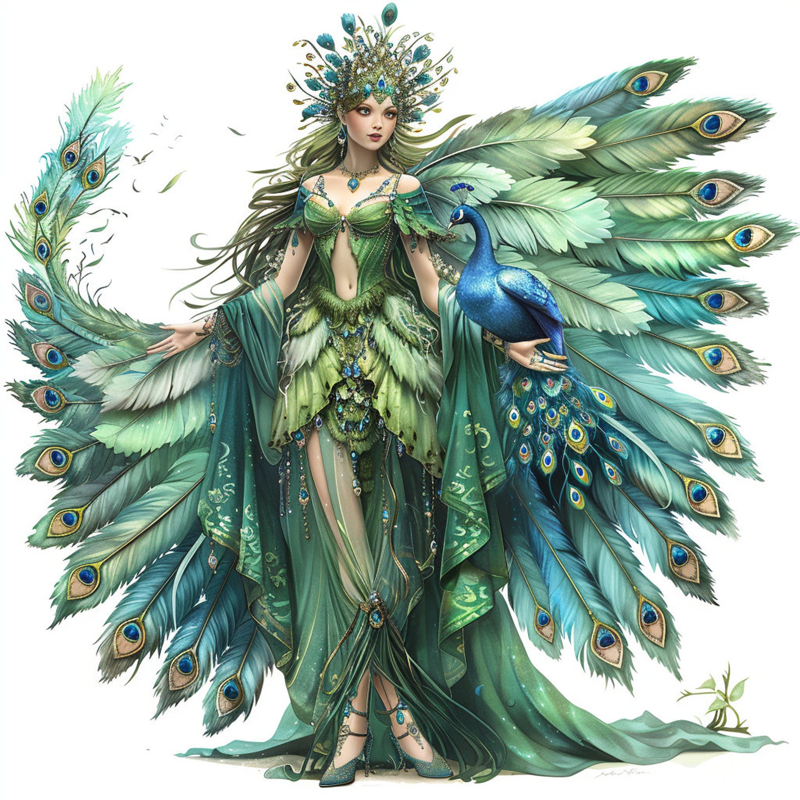 Peacock Fairies Clipart 43 PNG Enchanting Fairy Graphics, Peacock Printables, Instant Digital ...