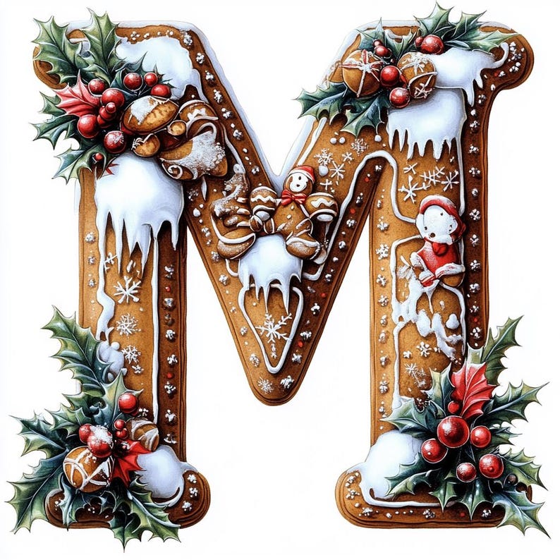 Christmas Alphabet Clipart, 95 PNG Gingerbread Letters, Holiday ...