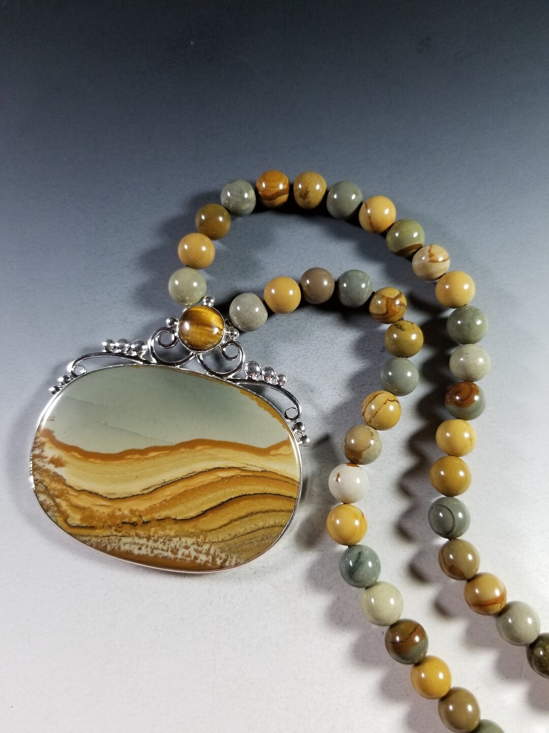 Beautiful Scenic Oregon Picture Jasper Necklace With Tiger Eye - Etsy