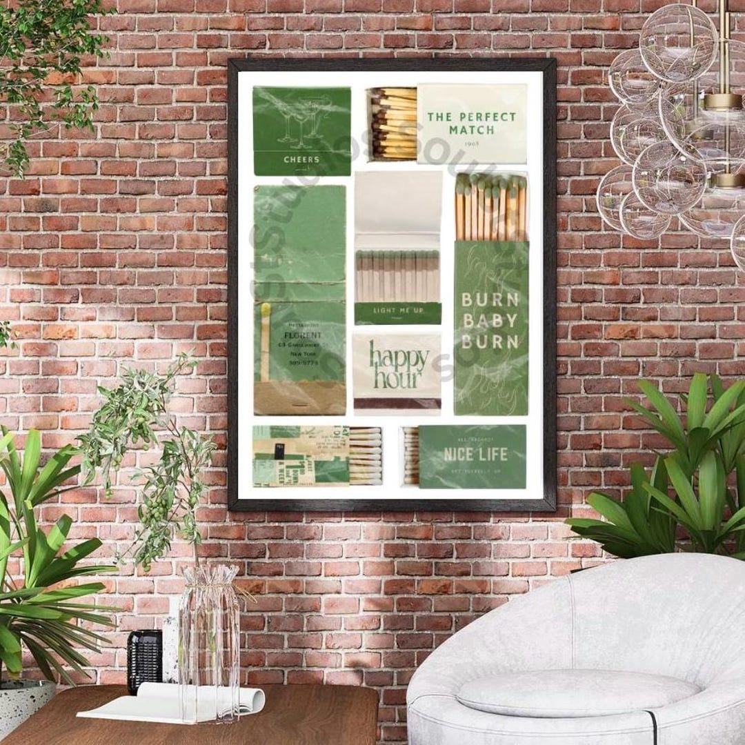 Green Matchbox Print | Matchbox Poster | Bar Art | Matchbox Collage ...