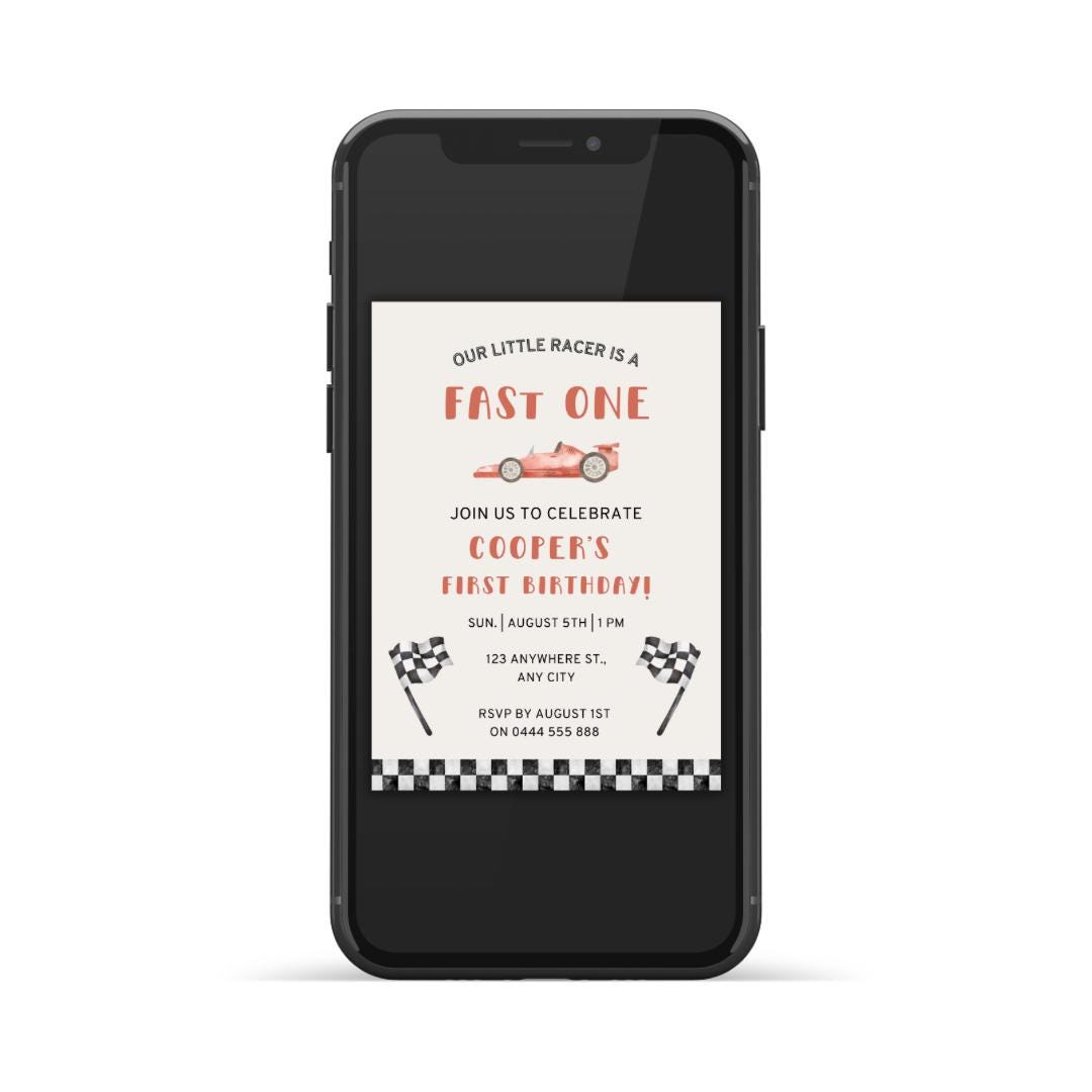 Race Car First Birthday Invitation Digital & Editable Customisable ...