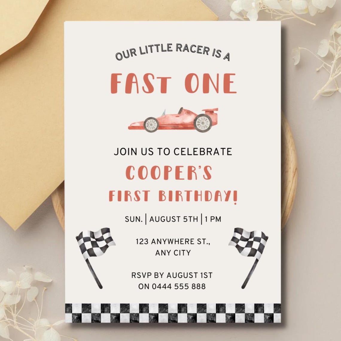 Race Car First Birthday Invitation Digital & Editable Customisable ...