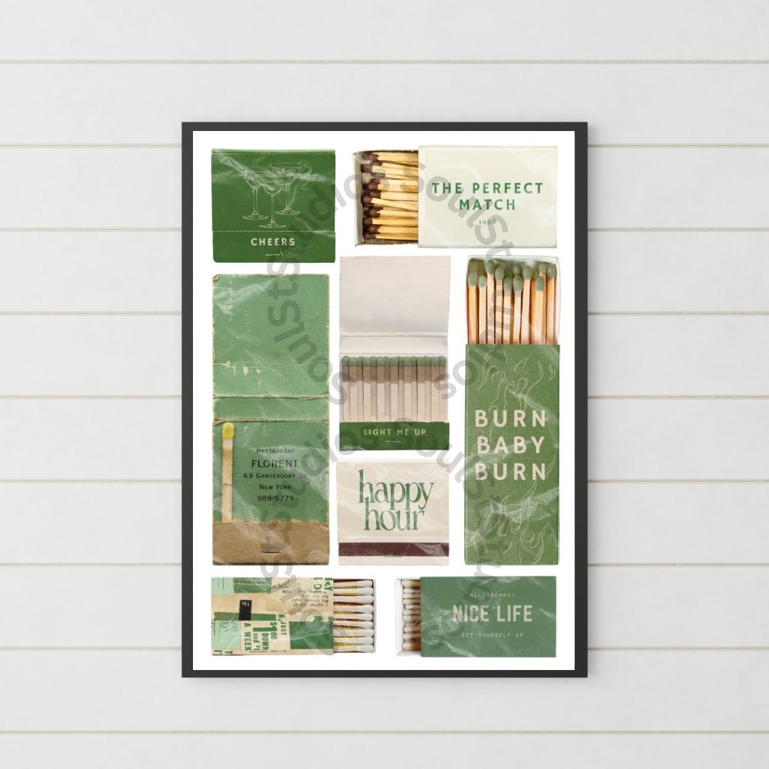 Green Matchbox Print | Matchbox Poster | Bar Art | Matchbox Collage ...
