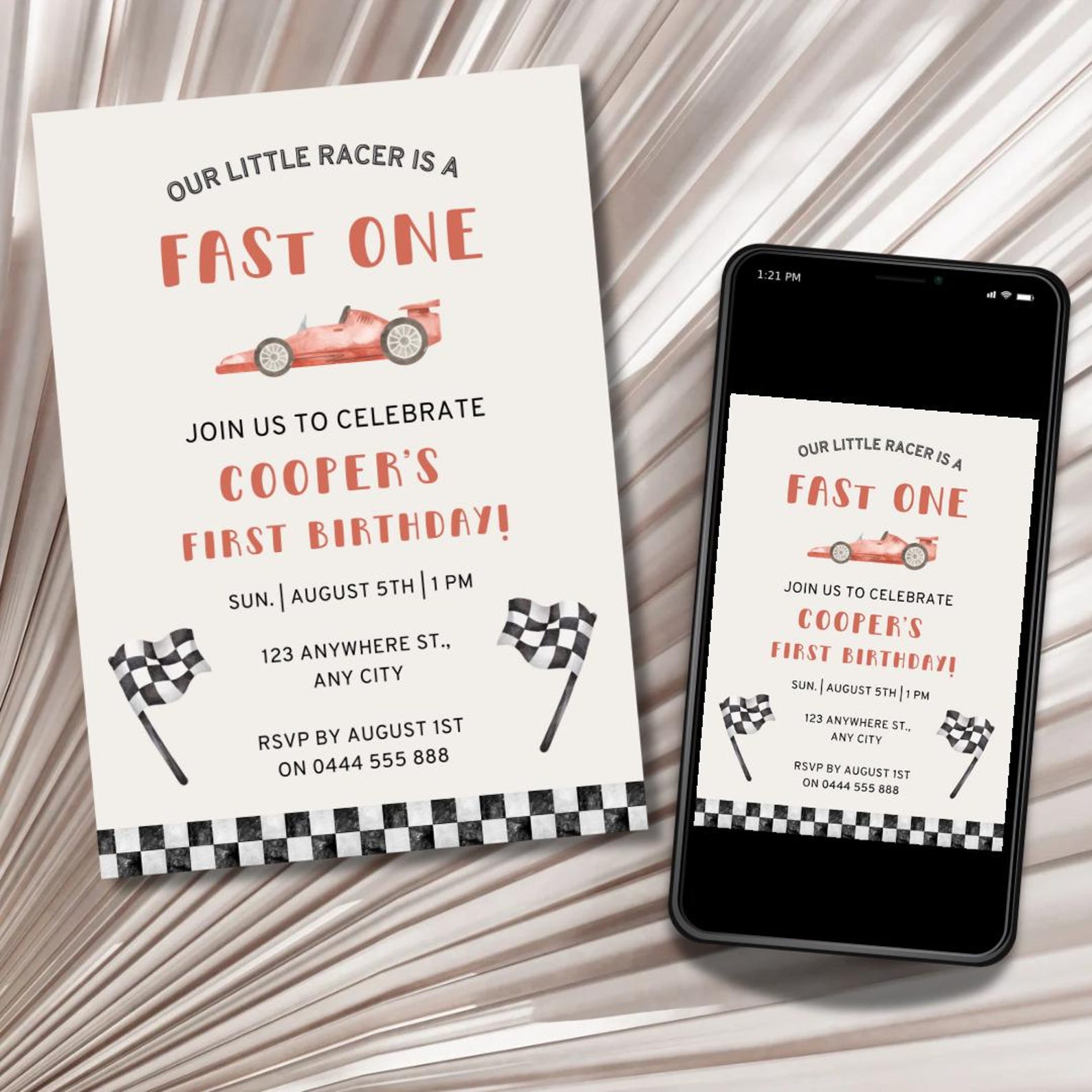 Race Car First Birthday Invitation Digital & Editable Customisable ...