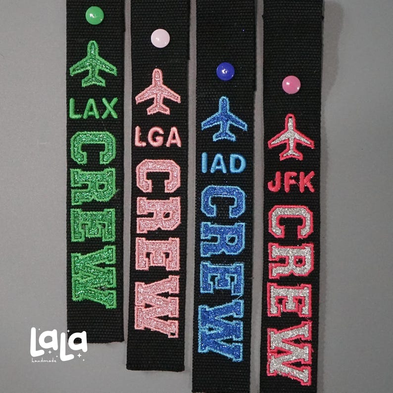 Personalized Glitter Flight CREW Name Tag, Embroidered Luggage Strap ...
