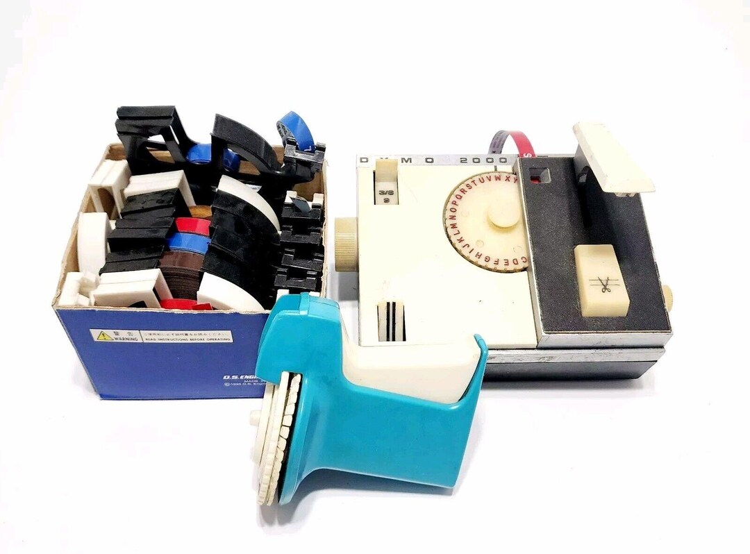 Dymo 2000 Vintage Desk Typewriter Label Maker Set Tape Rolls & Wheels ...