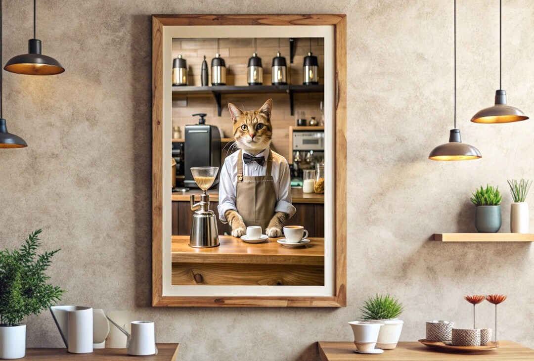 Barista Cat, Wall Art, Digital Download, Print, Living Room Decor ...
