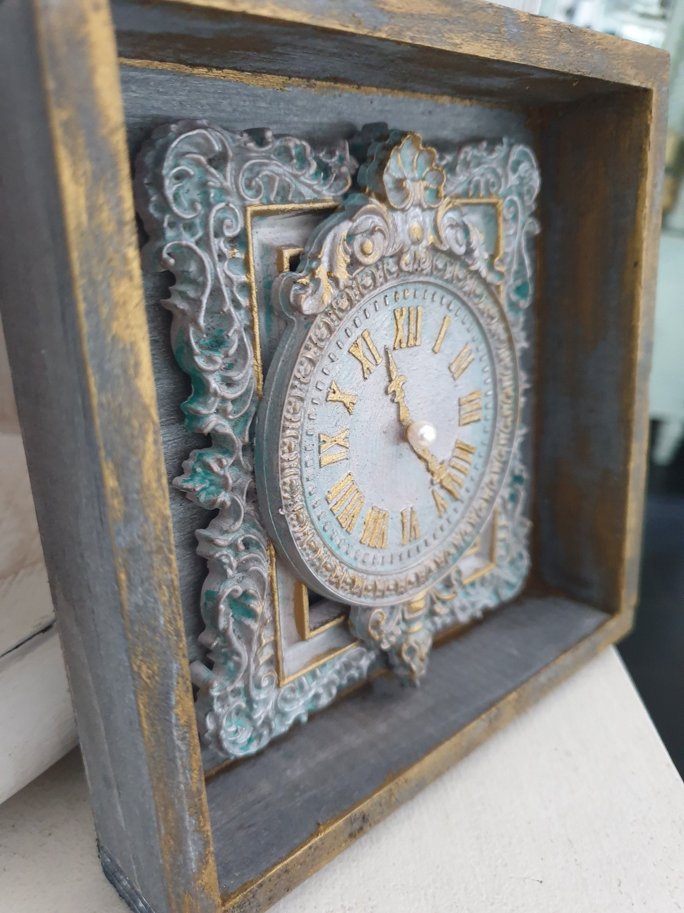 Shadow Box Wooden Frame Brocante Shabby Antique Look Frame Clock Small ...