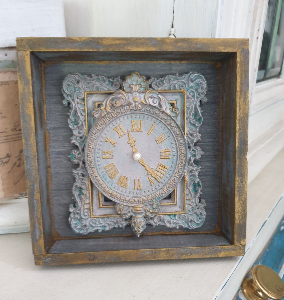 Shadow Box Wooden Frame Brocante Shabby Antique Look Frame Clock Small ...