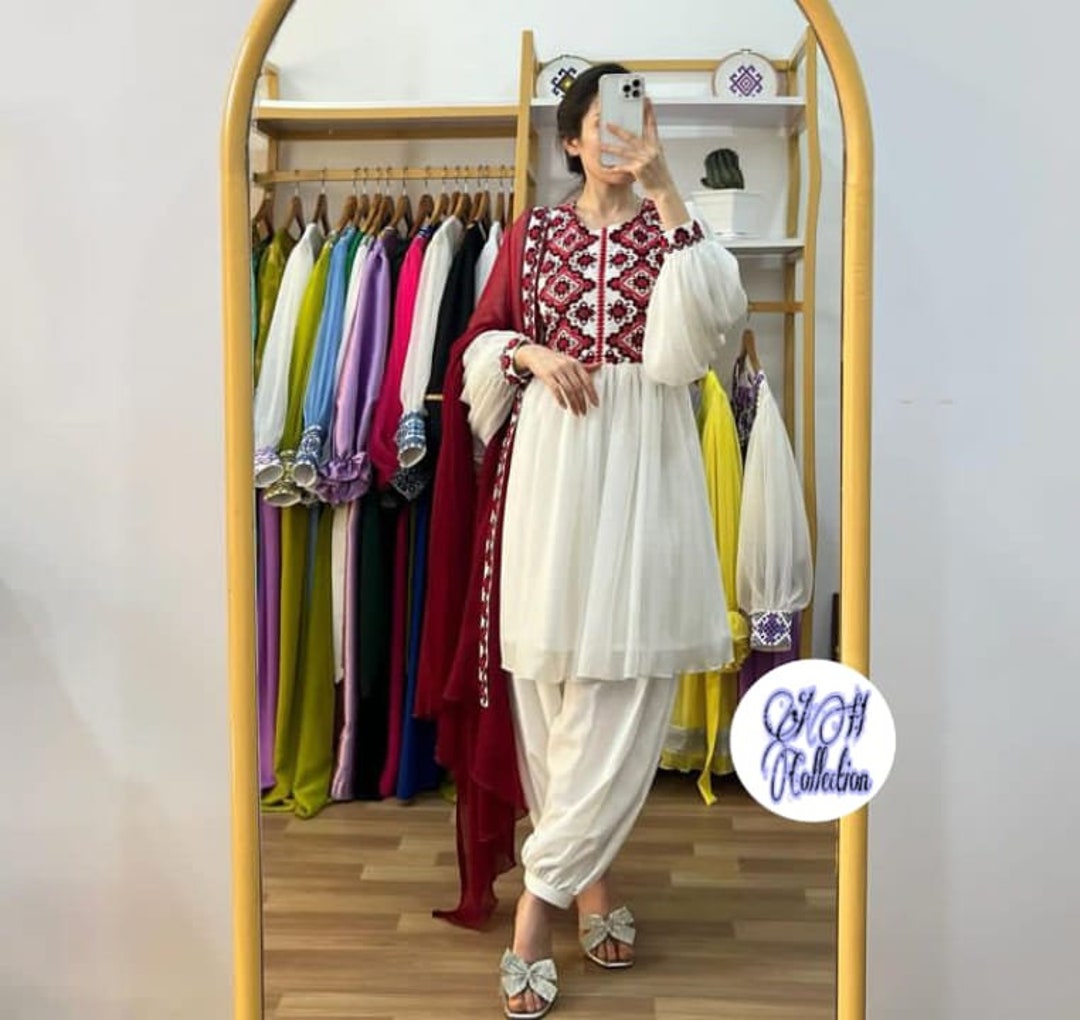 Modren Short Afghan Kochi Indian Style White Dress for Women - Etsy