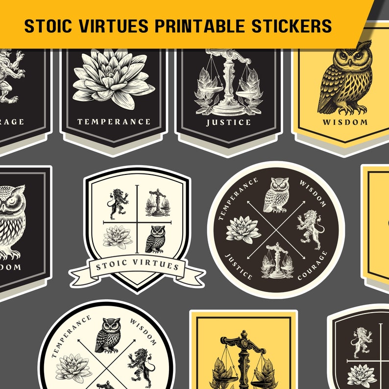 Stoic Virtues Stickers, Stoicism Stickers, Courage, Justice, Wisdom ...