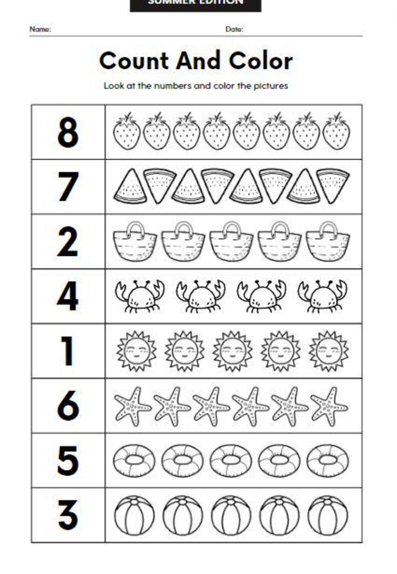 1st Grade Math Count and Color Activity 18 Worksheets - Etsy