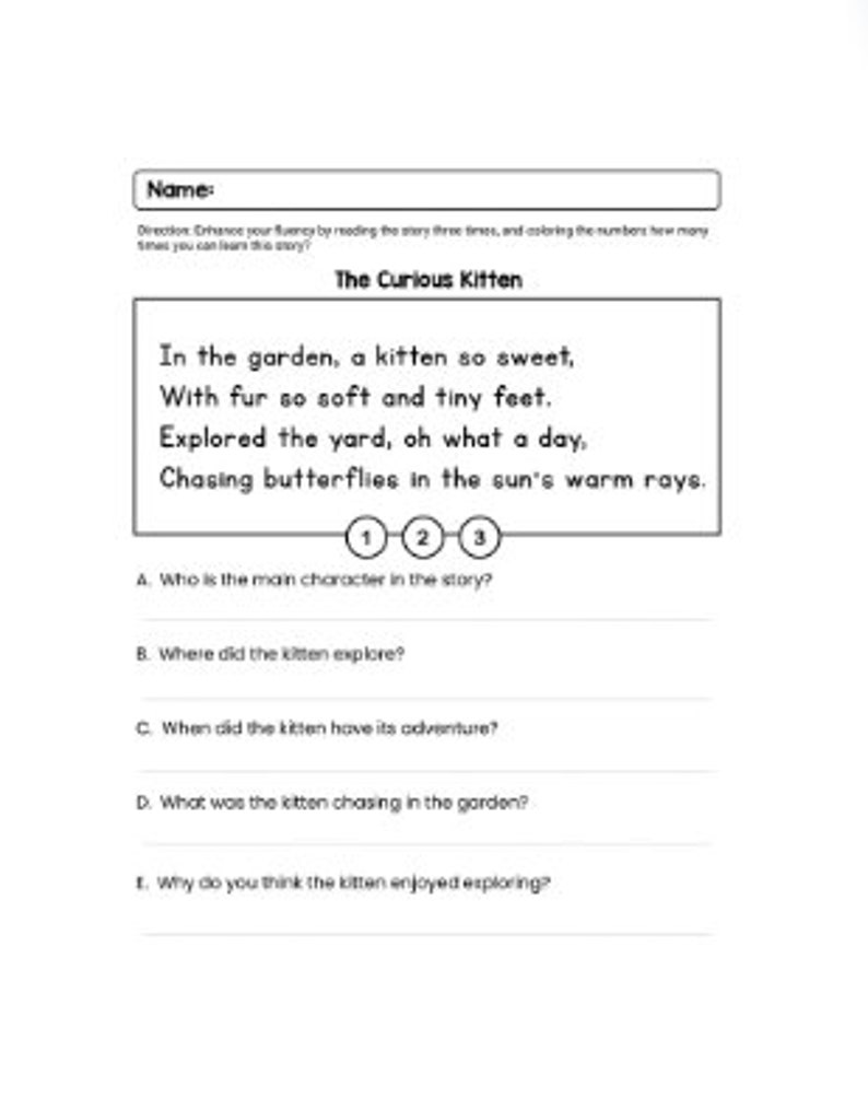 1st Grade Reading Comprehension Passages 2 - Etsy