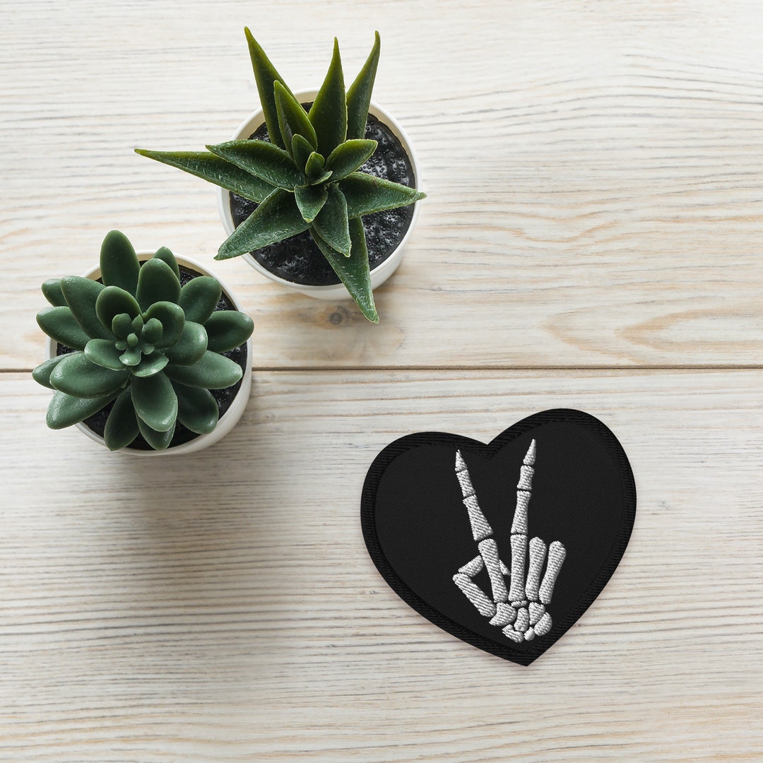 Embroidered Skeleton Hand Peace-sign Heart-shaped Patch X-ray Tech ...