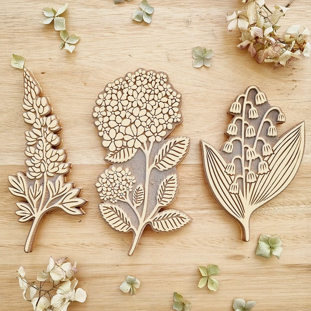 Set of 3 Rubber Stamps FLOURISH / Large Size / Flowers / Floral Design ...
