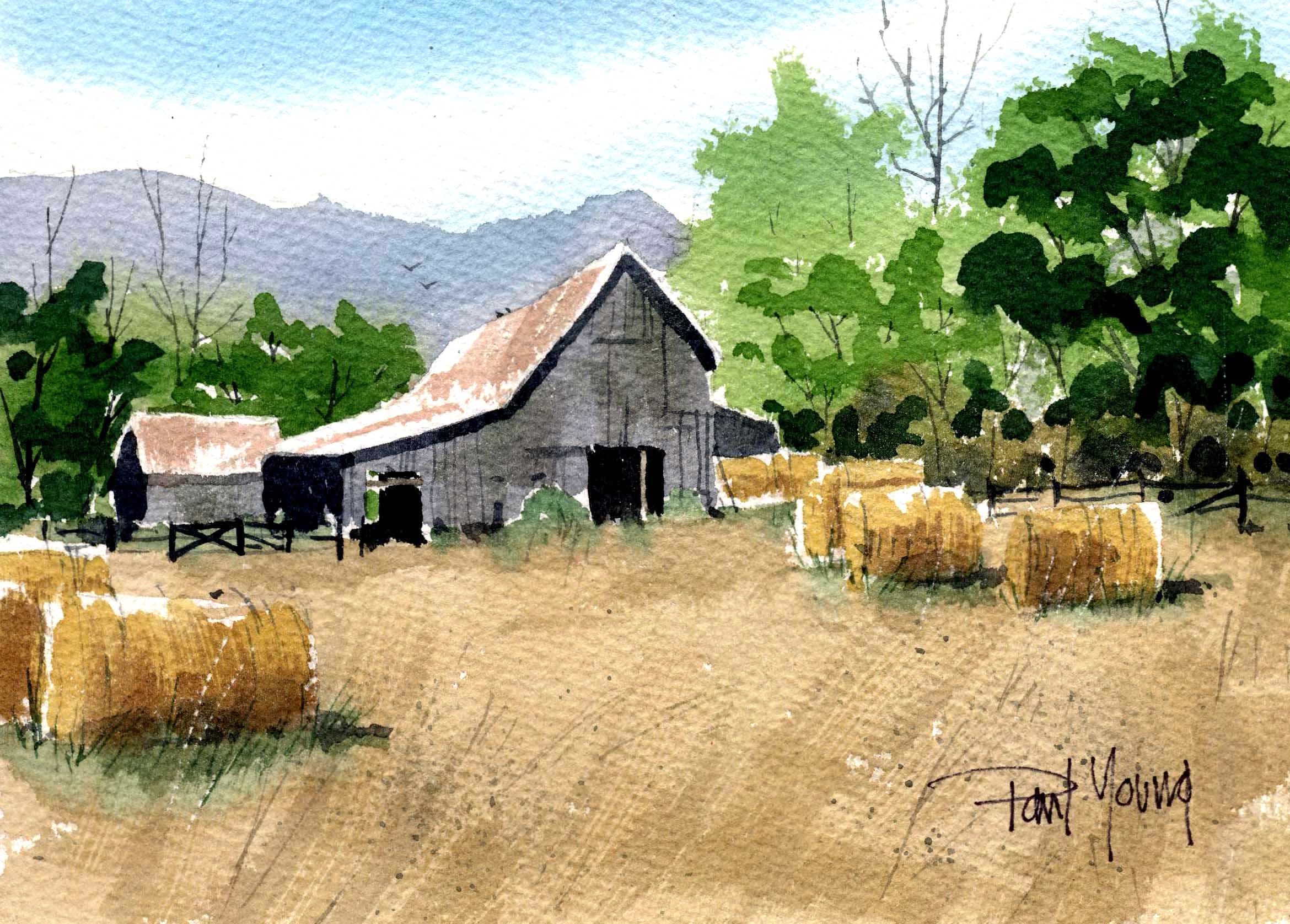 Hay Field-Print from an original watercolor landscape painting | Etsy